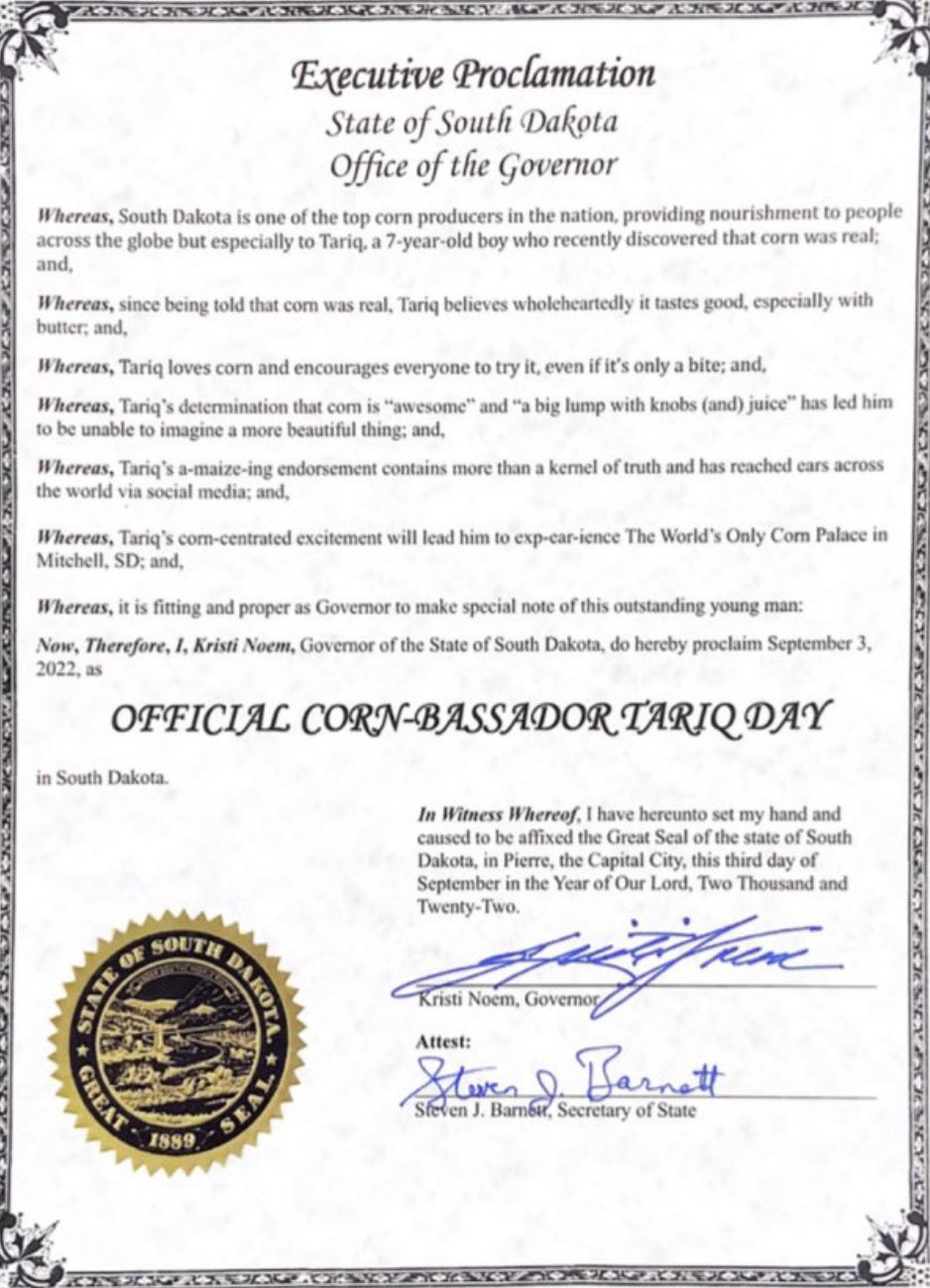 Viral "Its Corn!" Kid Now Corn-Bassador of South Dakota - Scioto Post