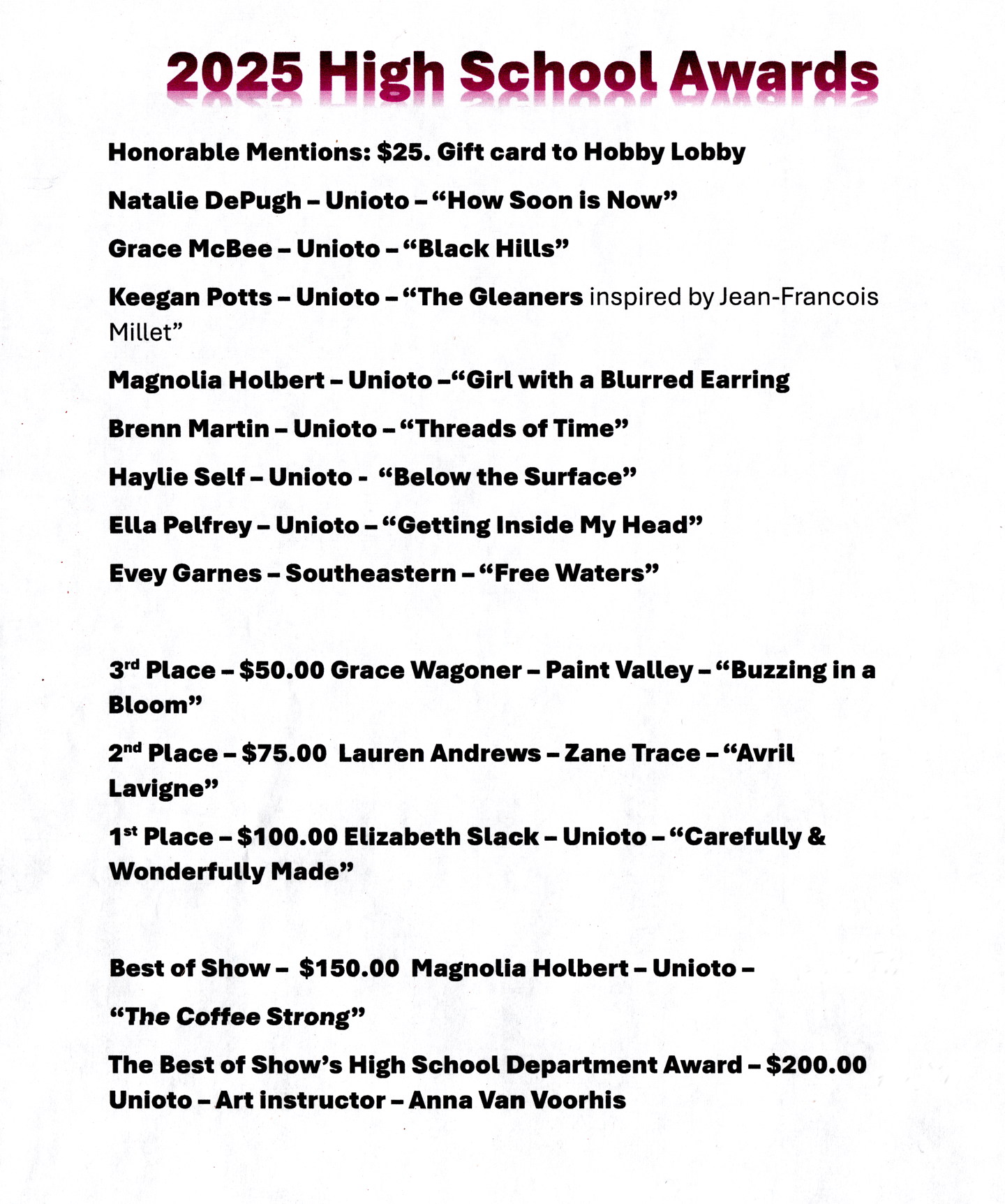 High School Artists Display "Best of Ross County" at the Pump House in ...