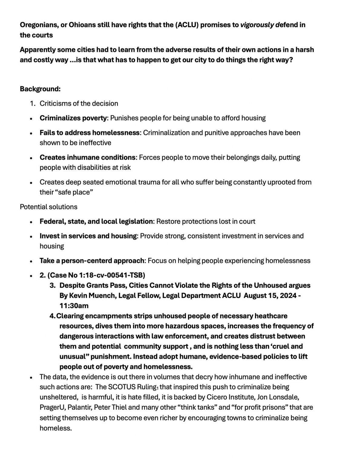 Statements from a Chillicothe Homeless Advocacy Group by their Founder ...